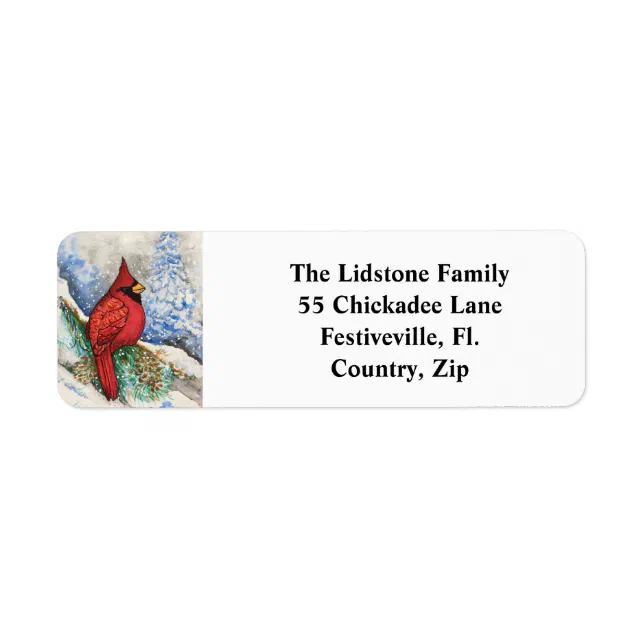 Christmas Cardinal Bird Watercolor Address Labels | Zazzle