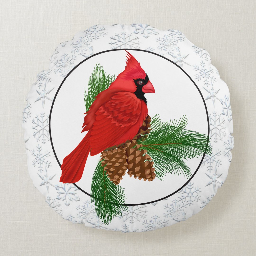 Christmas Cardinal Holiday round pillow | Zazzle