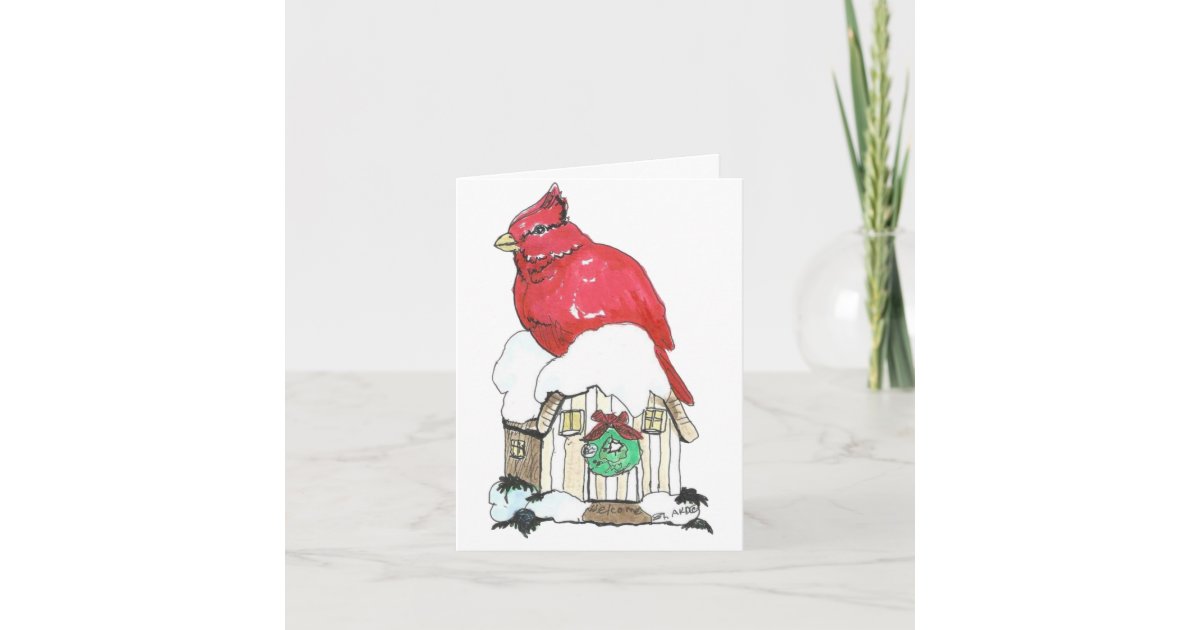 Christmas Cardinal House with Verse Holiday Card | Zazzle
