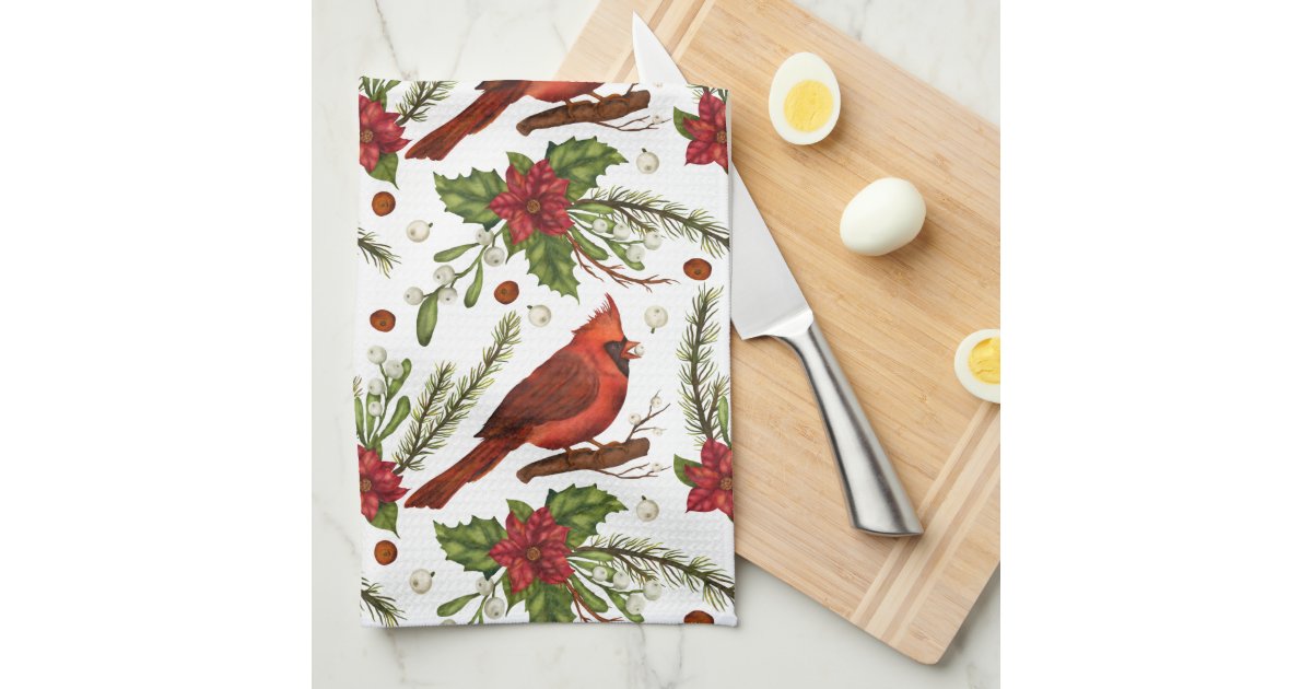 Christmas Cardinal Kitchen Towel | Zazzle