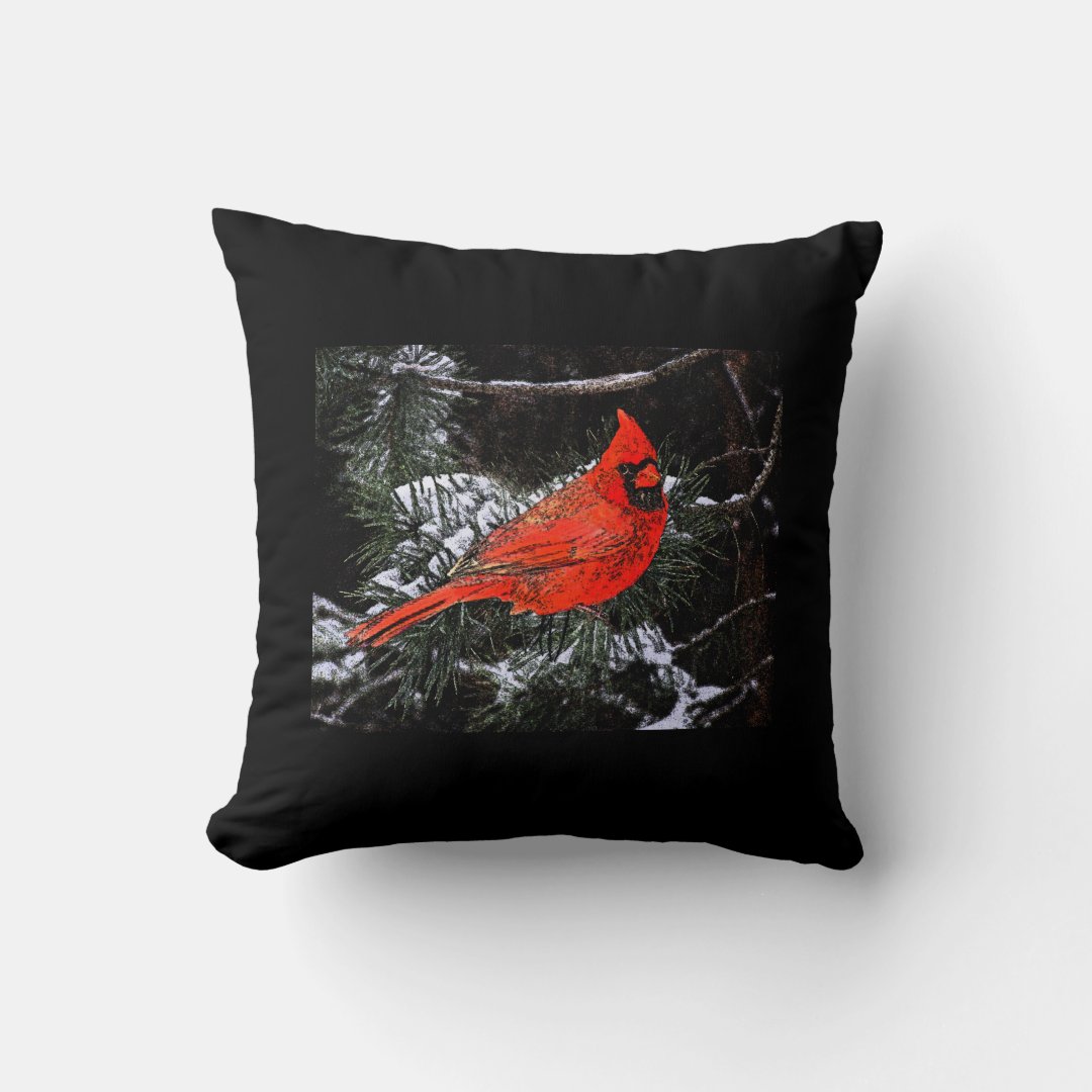 Christmas Cardinal Reversible (Black) Throw Pillow | Zazzle