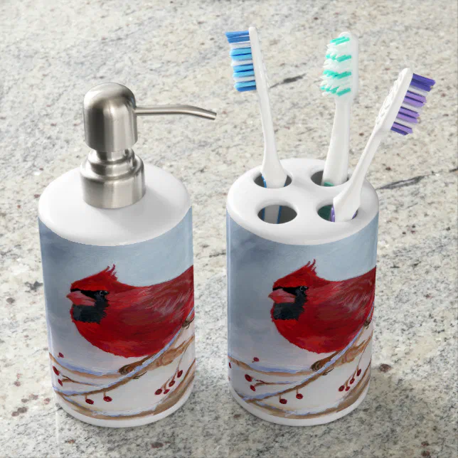 Christmas Cardinal Soap Dispenser & Toothbrush Holder | Zazzle