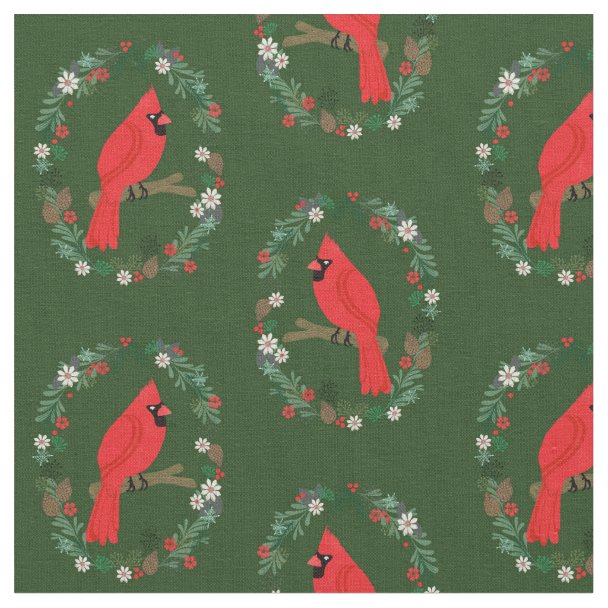 Cute Cardinal Christmas Fabric | Zazzle.com