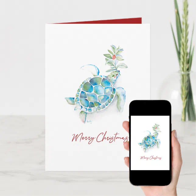 Christmas Cards Coastal Watercolor Sea Turtle | Zazzle