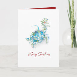 Christmas Cards Coastal Watercolor Sea Turtle | Zazzle