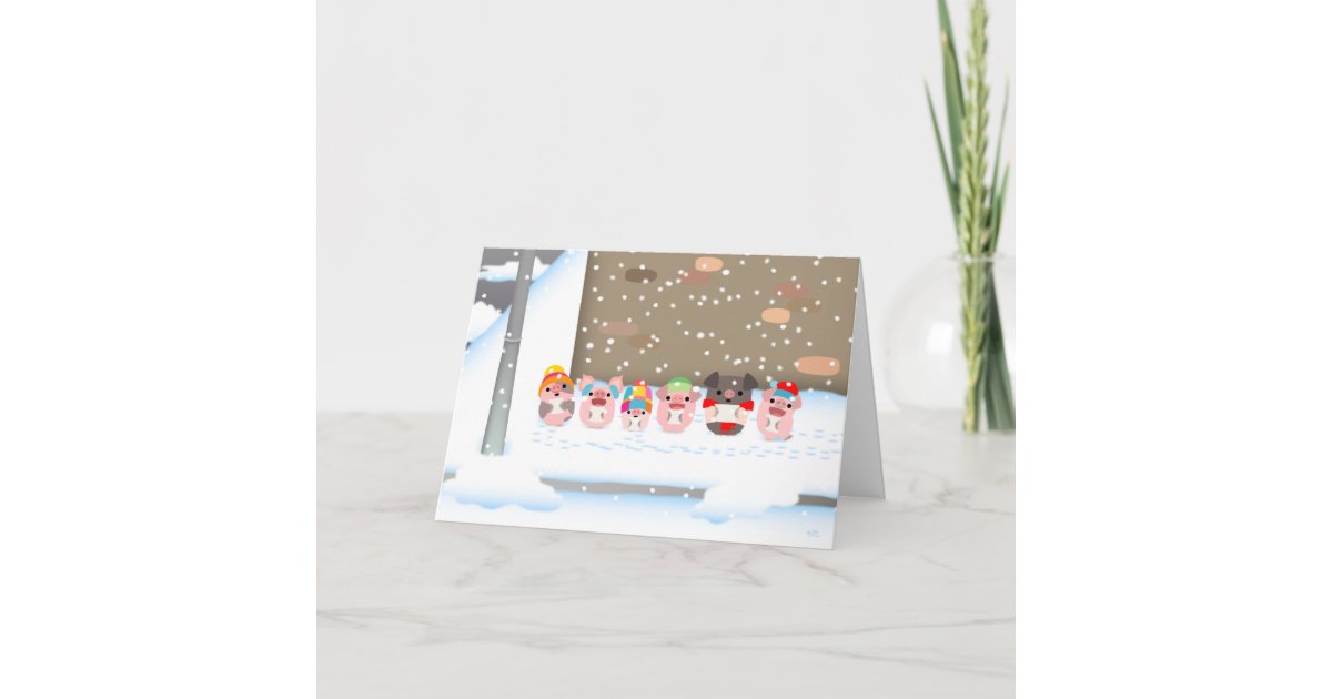 Christmas Carol Cartoon Pigs greeting card | Zazzle