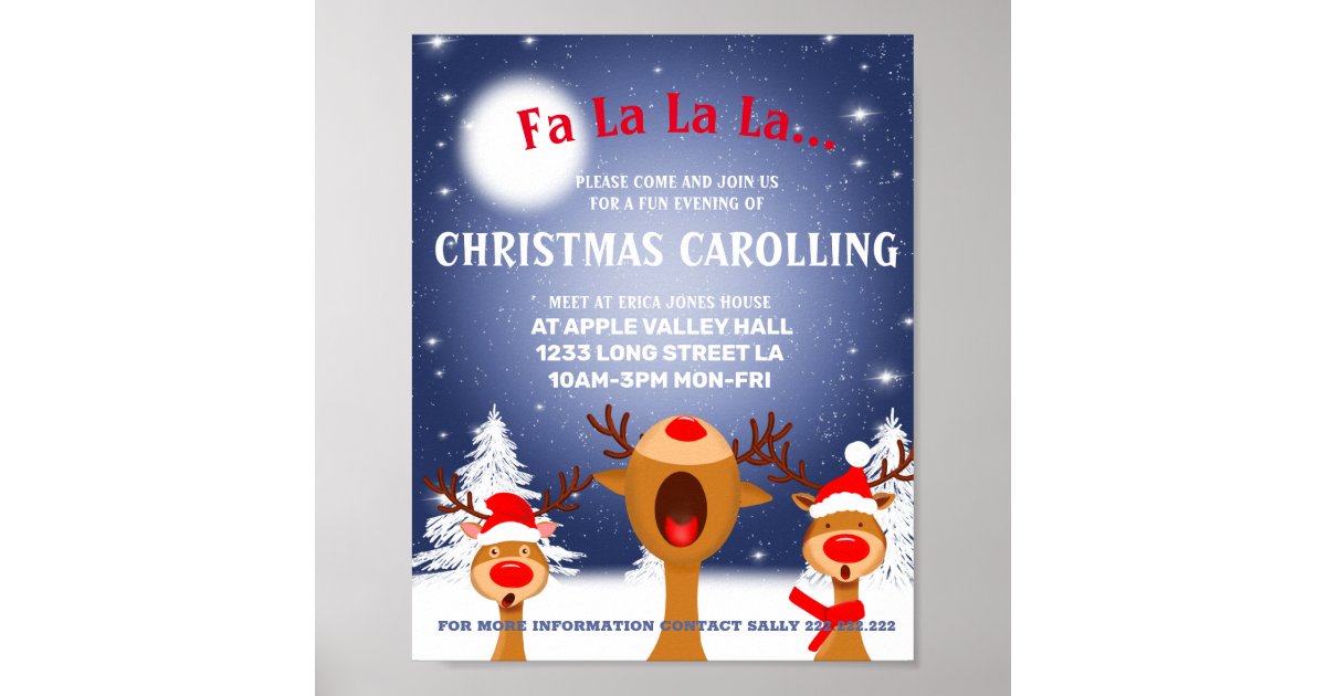 Christmas carol singing party invite poster | Zazzle