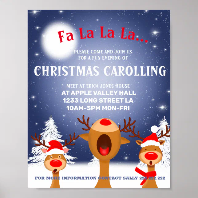 Christmas carol singing party invite poster | Zazzle