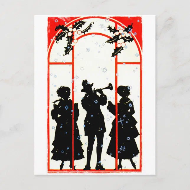 Christmas Carolers Silhouette 1920 Holiday Postcard | Zazzle