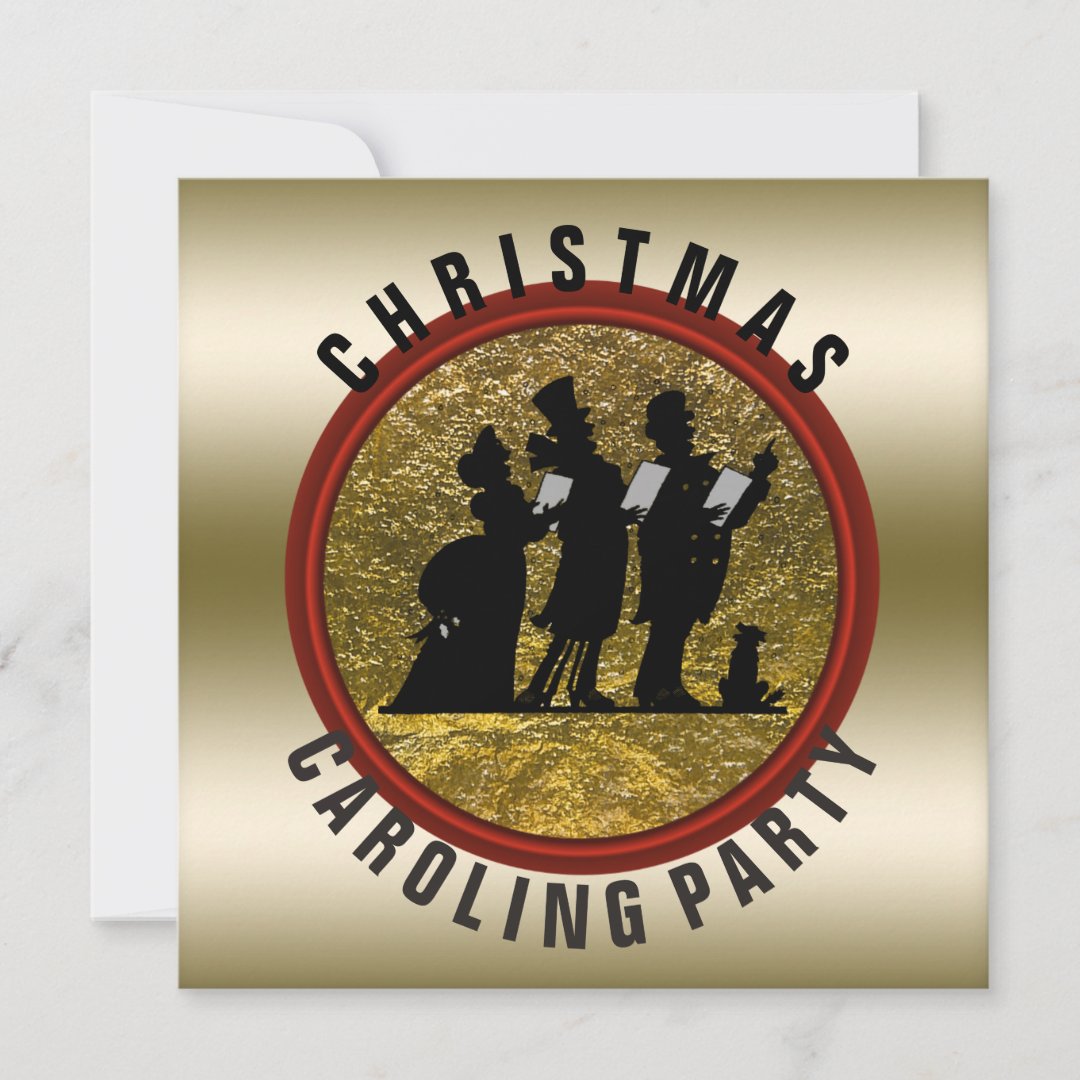 Christmas Caroling Black Gold Red Invitation | Zazzle