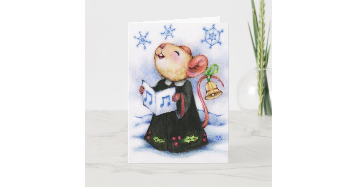 Christmas Caroling Mouse Singing Holiday Cute Card | Zazzle