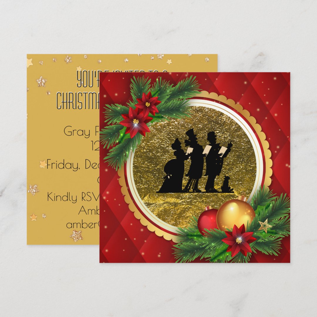 Christmas Caroling Party Red Gold Victorian Theme Invitation | Zazzle