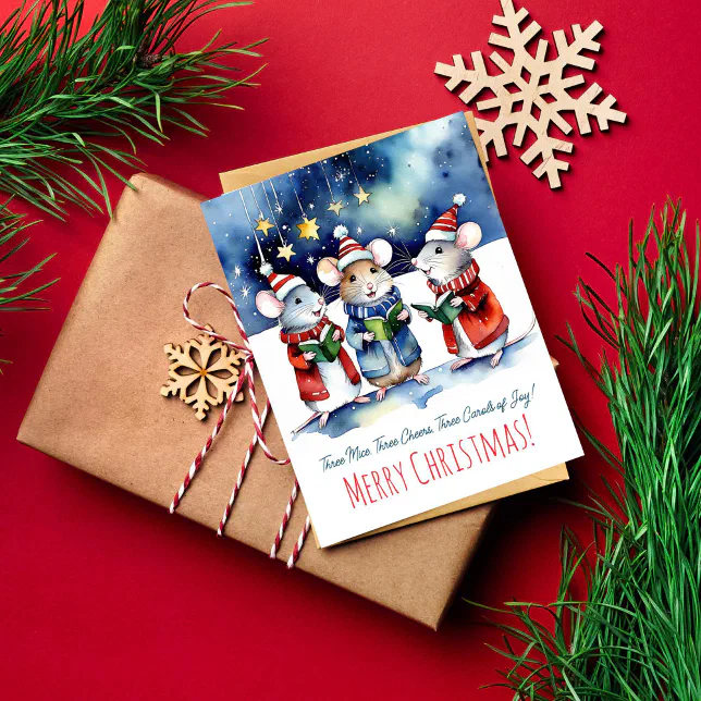 Christmas carols mice singing watercolor cute postcard | Zazzle