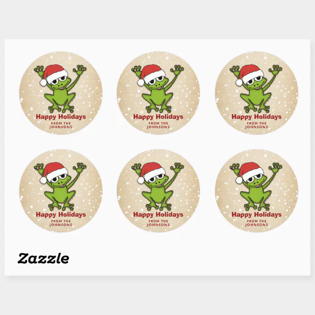 Christmas Cartoon Frog Classic Round Sticker | Zazzle