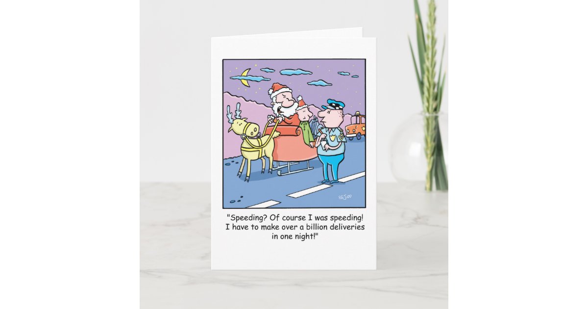 Christmas Cartoon Santa Caught Speeding Holiday Card | Zazzle