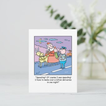 Christmas Cartoon Santa Caught Speeding Holiday Postcard | Zazzle