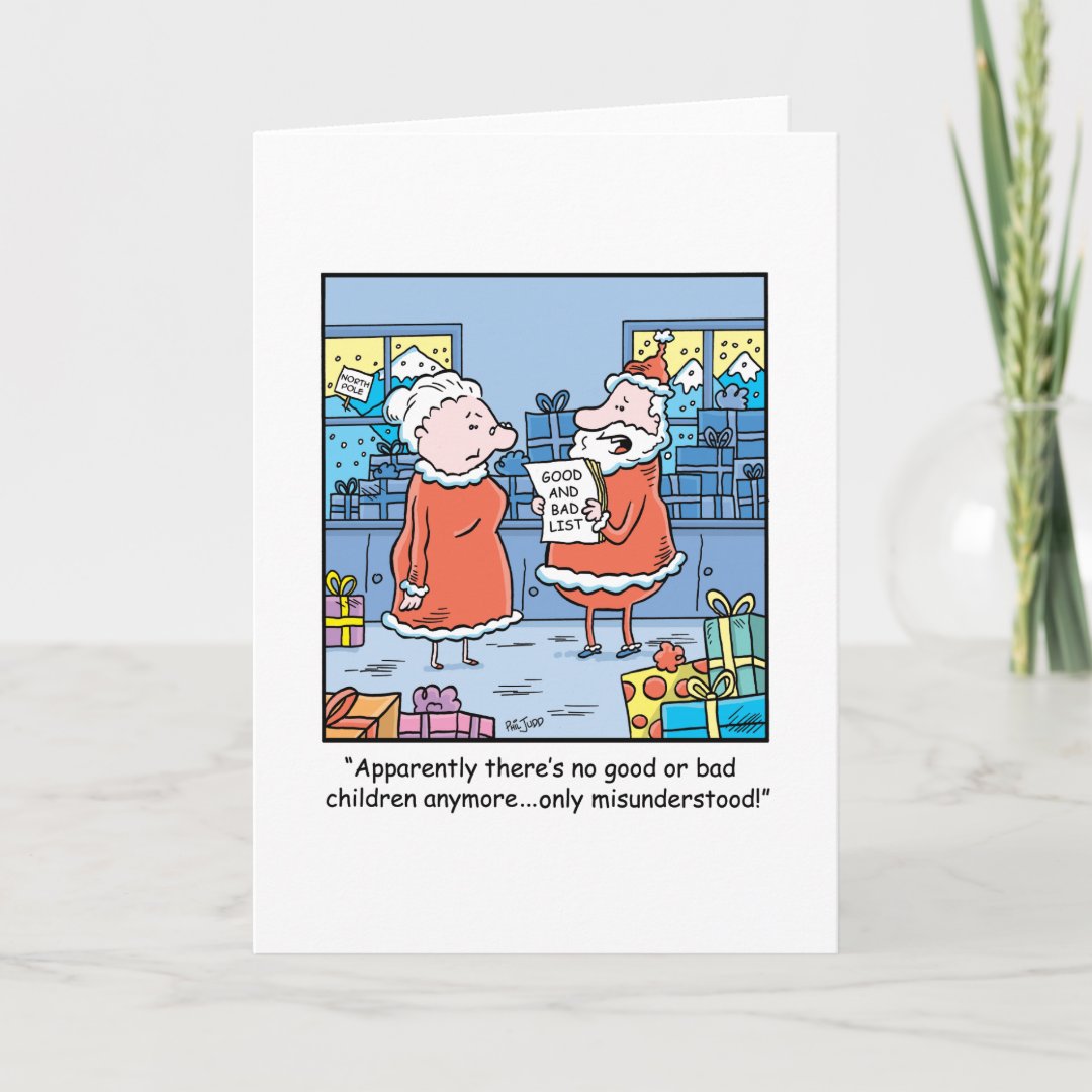 Christmas Cartoon Santas Good and Bad List Holiday Card | Zazzle