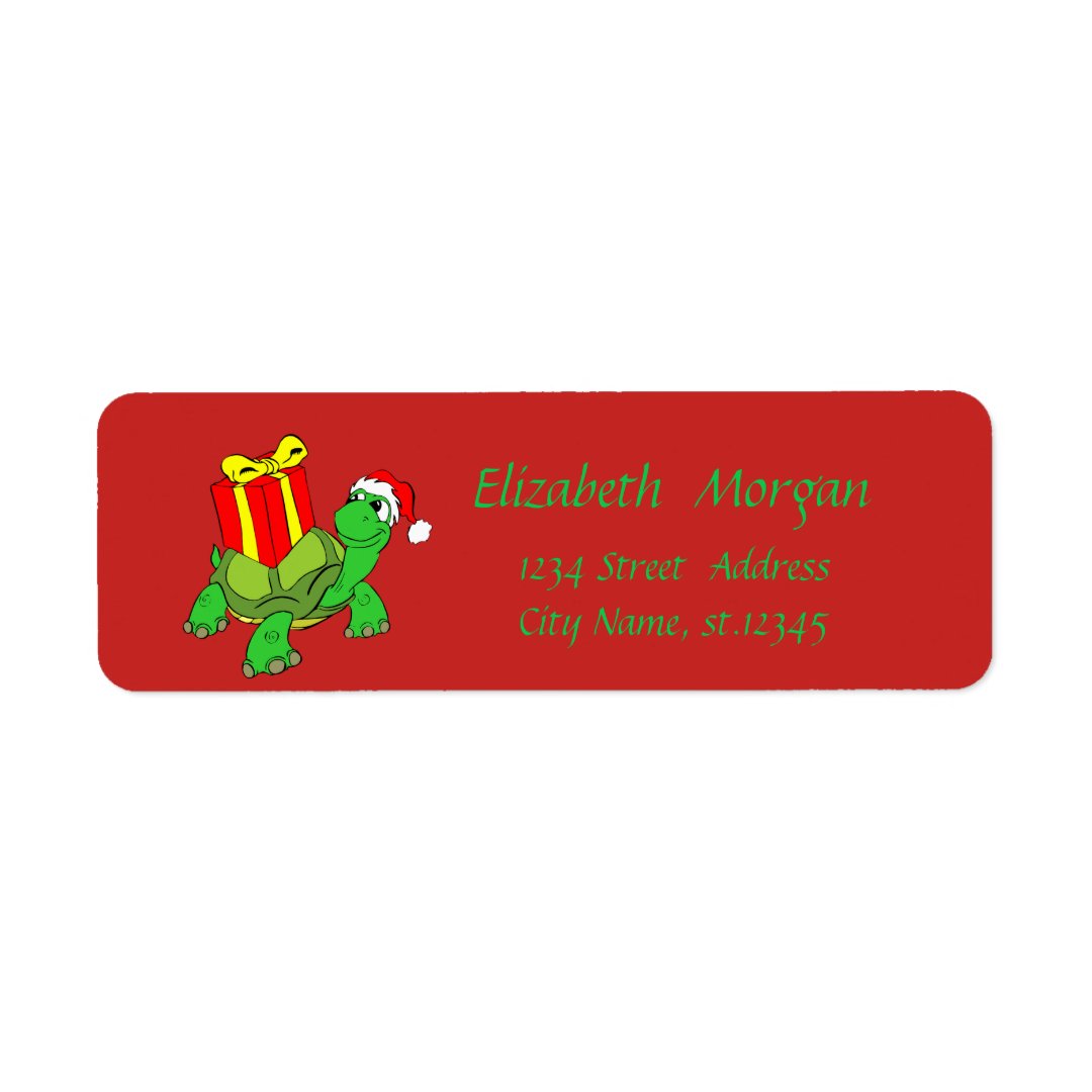 Christmas ,Cartoon Turtle,Santa Hat,Present Label | Zazzle