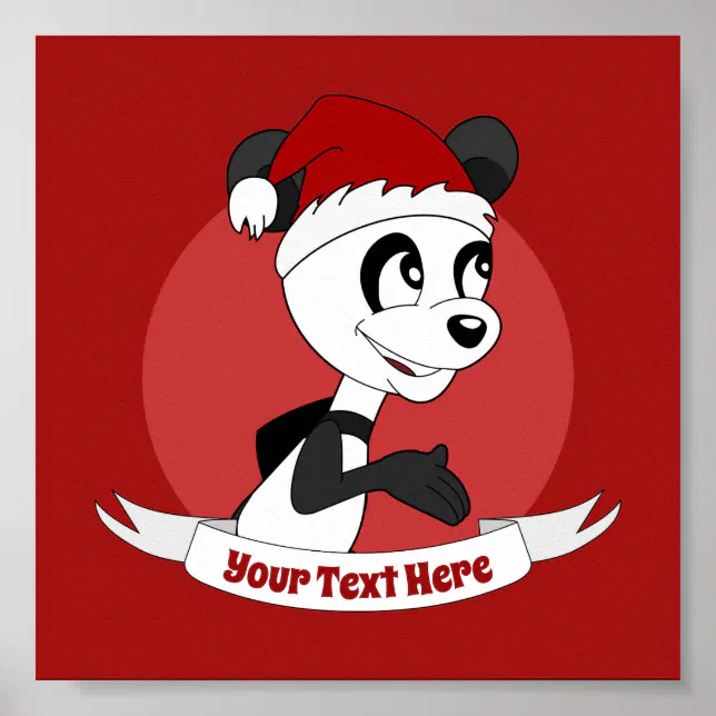 Christmas cartoon with cute panda bear poster | Zazzle