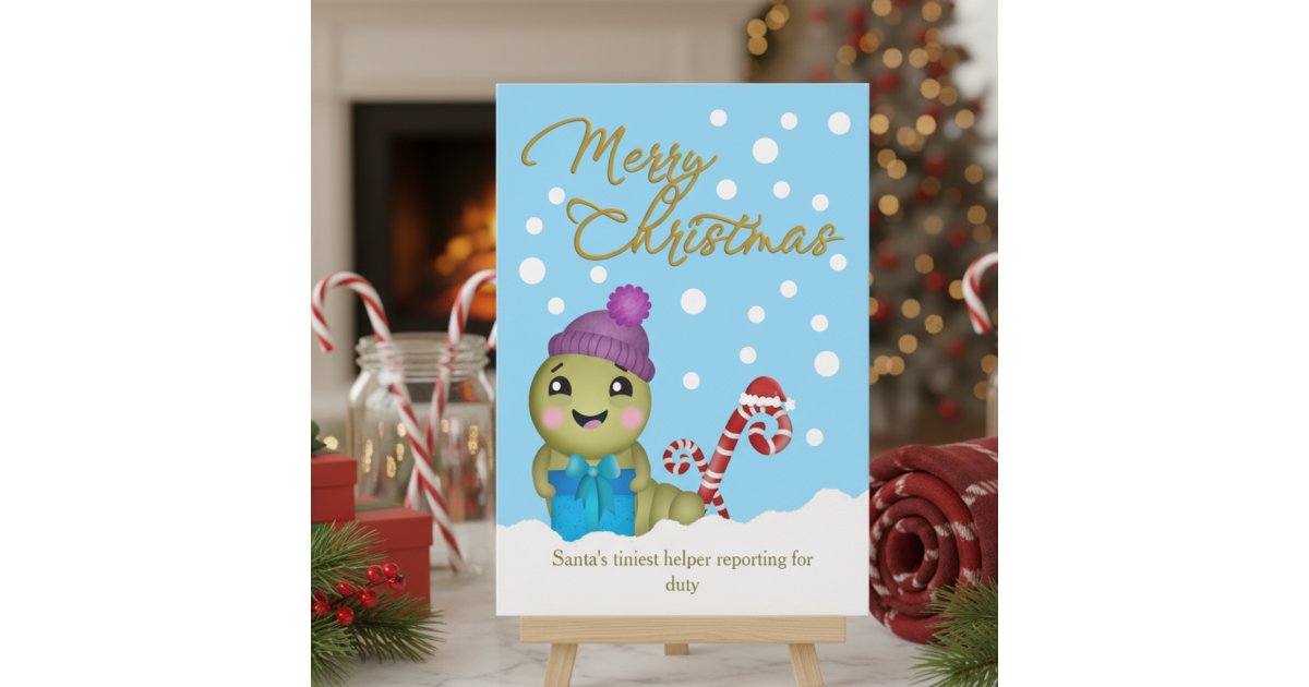 Christmas Cartoon Worm Customizable Message Holiday Card | Zazzle