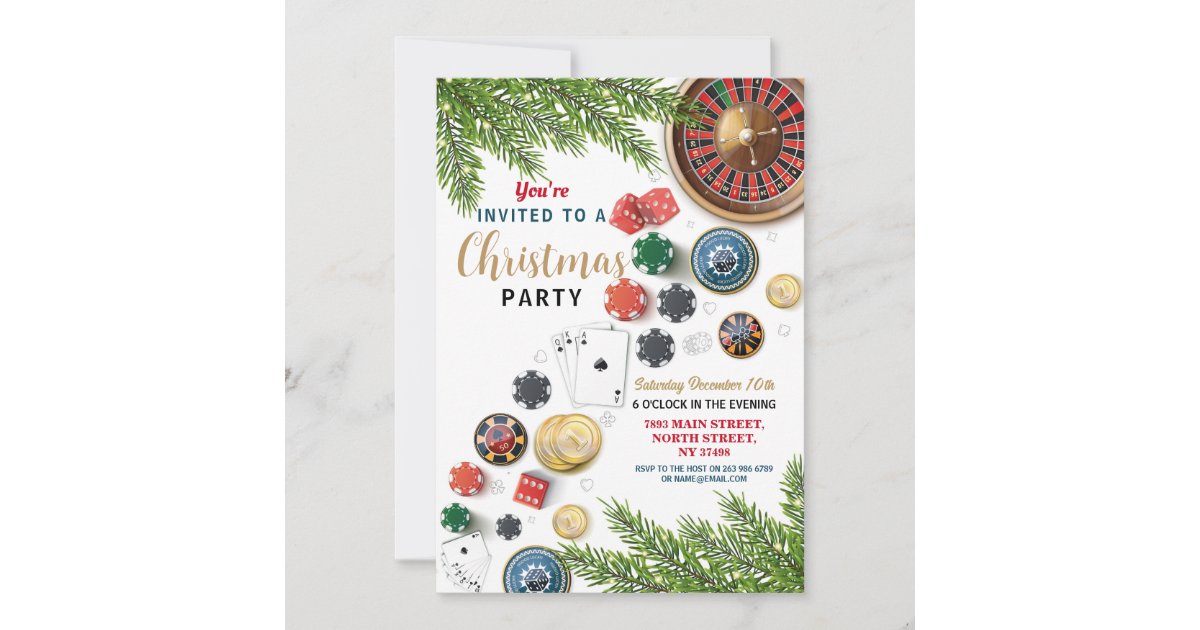 Christmas Casino Party Festive Roulette Vegas Invitation | Zazzle
