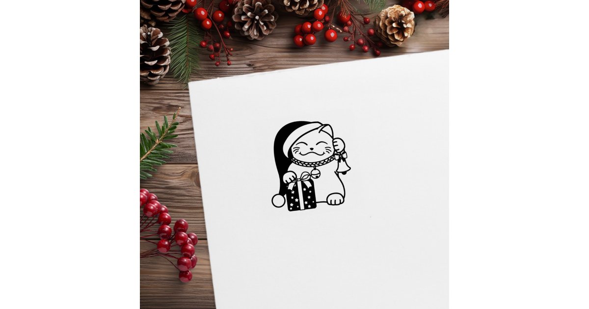 Christmas Cat 1x1 Rubber Stamp | Zazzle