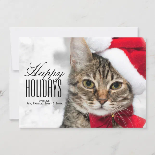 Christmas cat at red santa's hat holiday card | Zazzle
