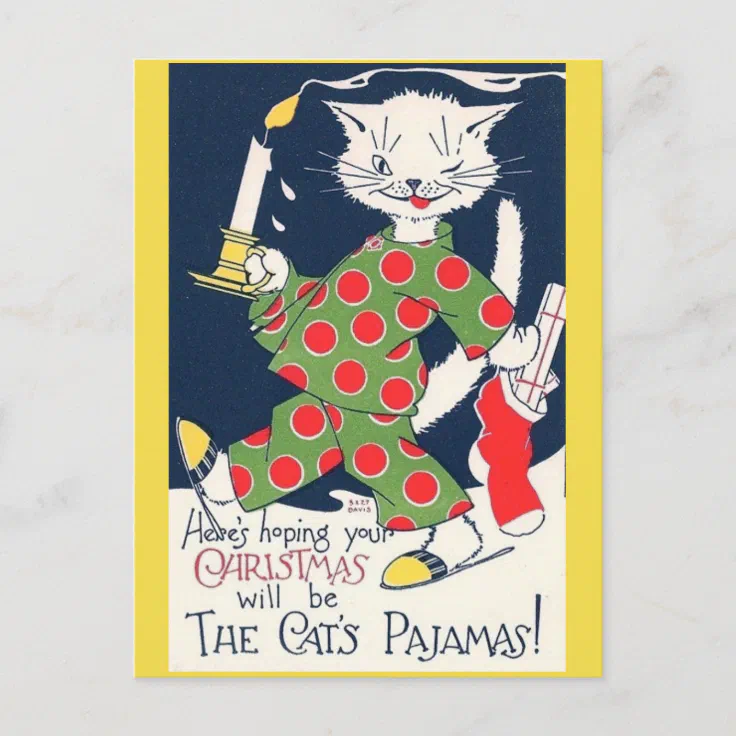 Christmas Cat Cat's Pajama's Funny Postcard | Zazzle