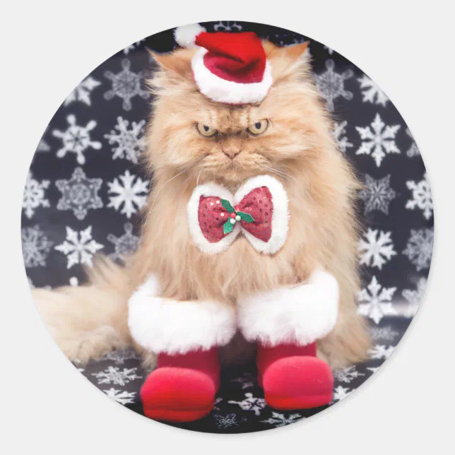 Christmas Cat Classic Round Sticker | Zazzle