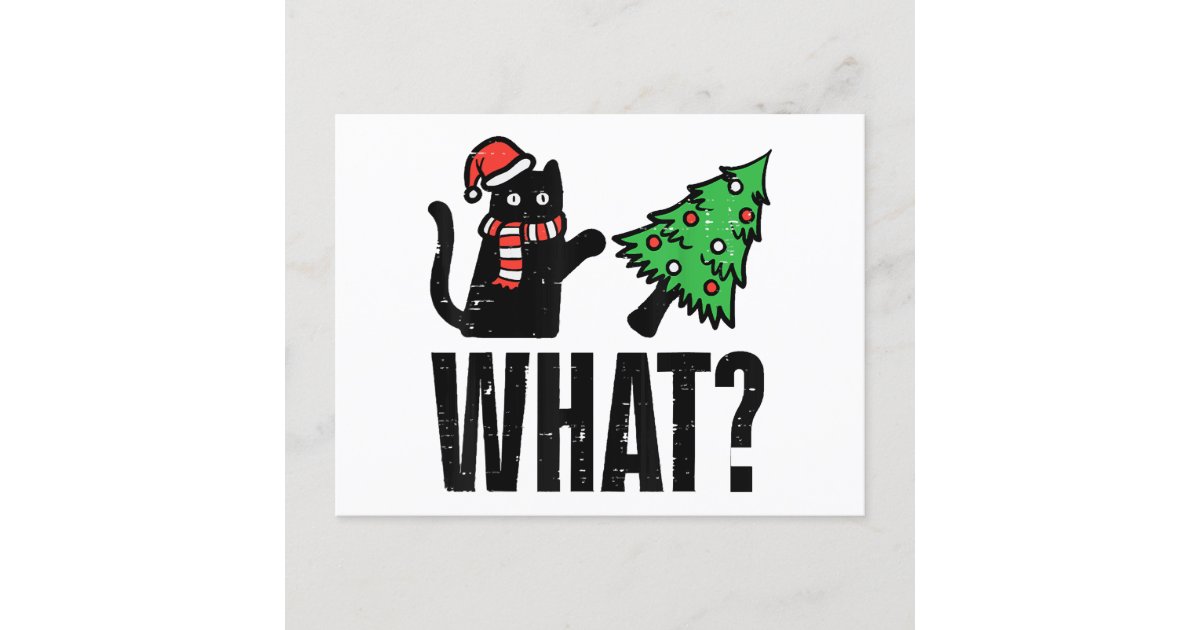 Christmas Cat Tipping Xmas Tree Funny Postcard | Zazzle