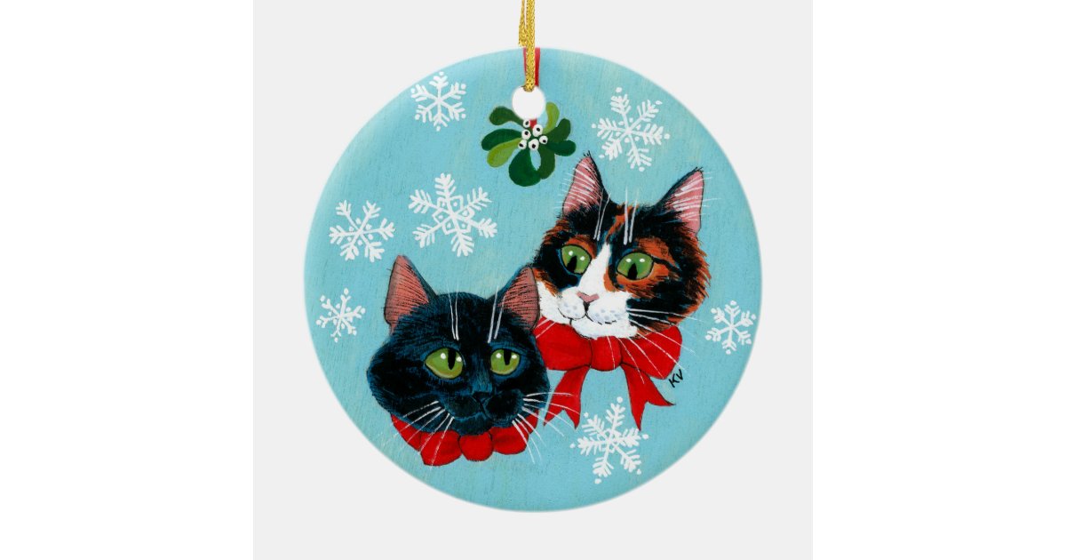 Christmas Cats Mistletoe Winter ornament | Zazzle
