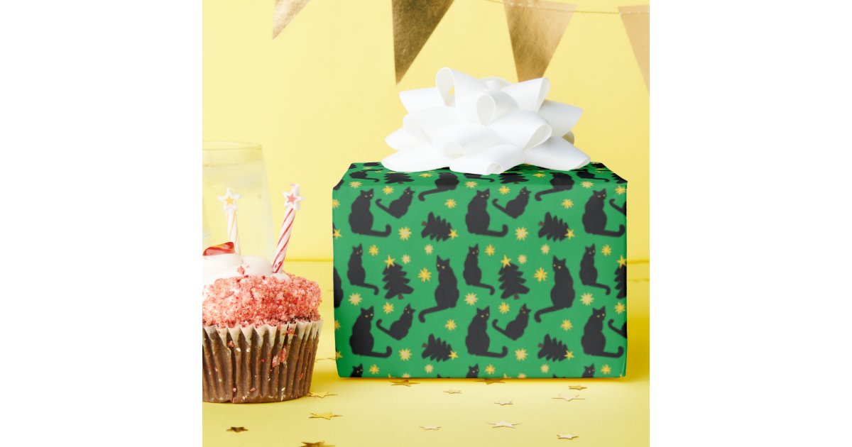 Christmas Cats Stars And Trees Wrapping Paper | Zazzle