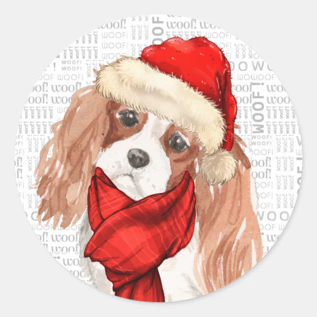 Christmas Cavalier King Charles Spaniel Dog Classic Round Sticker | Zazzle