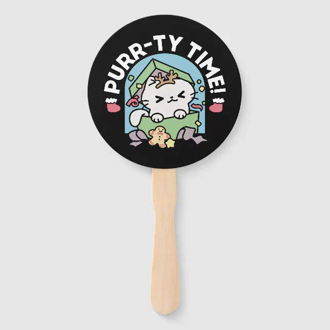 Christmas Celebration with Purr-ty Time Cat Hand Fan | Zazzle