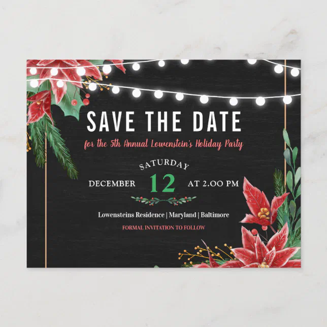 Christmas Chalkboard Save The Date Poinsettia Announcement Postcard ... Christmas Chalkboard Save The Date Poinsettia Announcement Postcard ...
