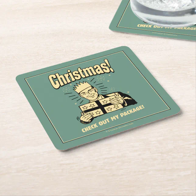 Christmas: Check Out My Package Square Paper Coaster | Zazzle