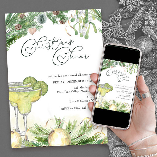 Christmas Cheer Margaritas and Mistletoe Party Invitation | Zazzle
