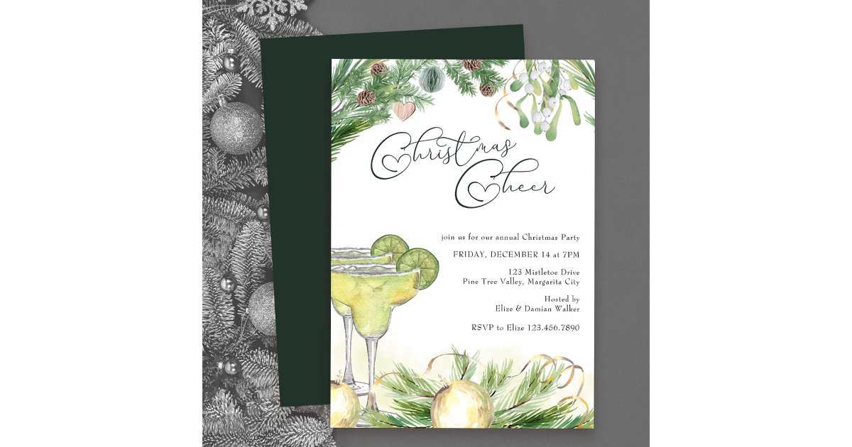 Christmas Cheer Margaritas and Mistletoe Party Invitation | Zazzle