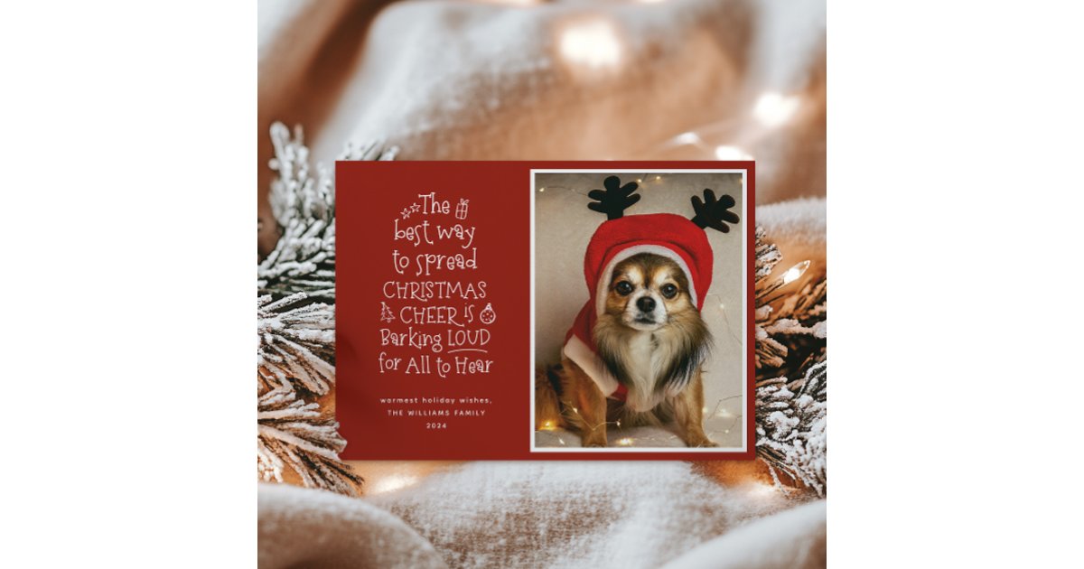 Christmas Cheer Pet Photo Red Holiday Card | Zazzle