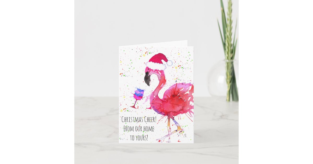 Christmas Cheer Pink Flamingo Greeting Card | Zazzle