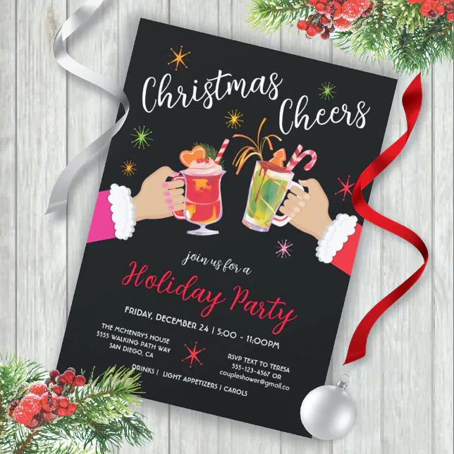 Christmas Cheers Toast Holiday Cocktail Party Invi Invitation | Zazzle