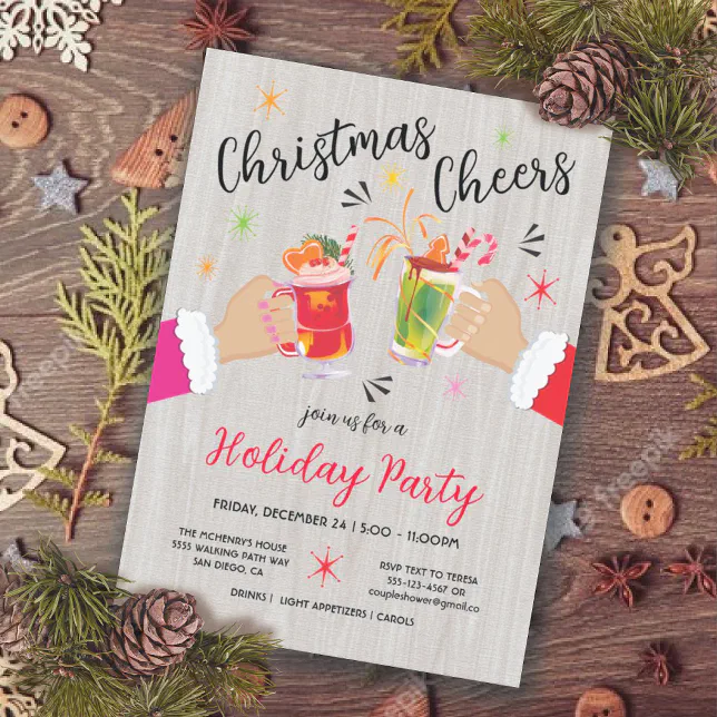 Christmas Cheers Toast Holiday Cocktail Party Invitation | Zazzle