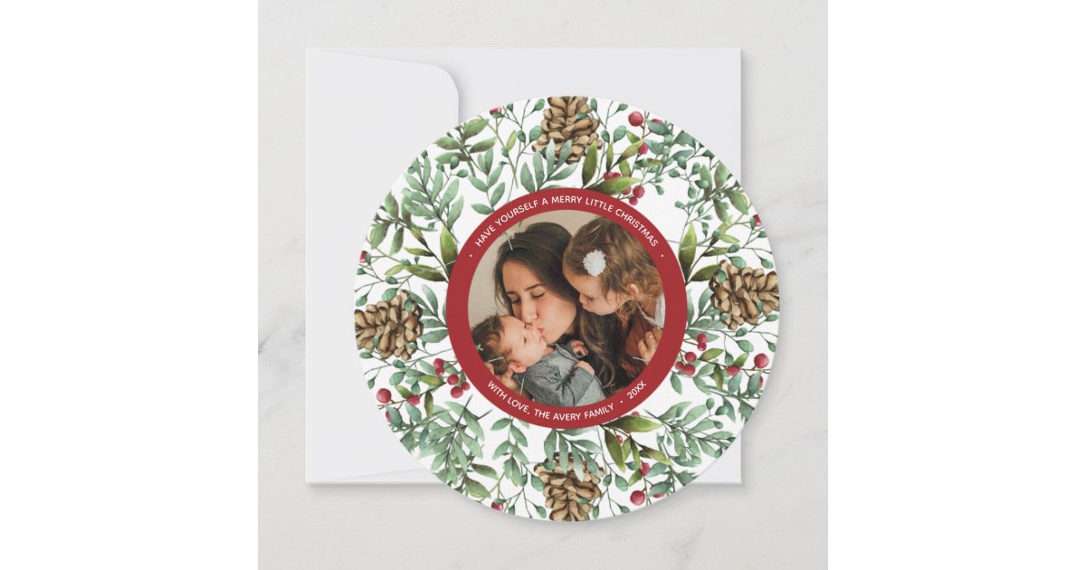 Christmas Cherry Holiday Photo Round Card | Zazzle