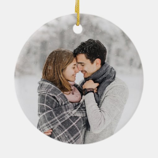 Christmas Chickadee Newlywed Mr and Mrs Photo Ceramic Ornament | Zazzle