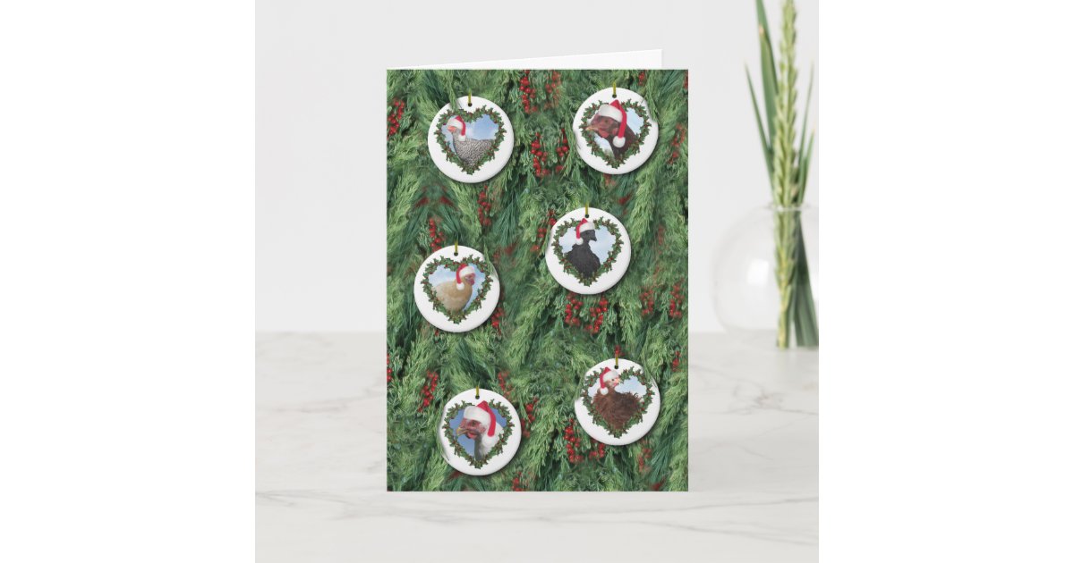 Christmas Chicken Ornaments on Tree Card | Zazzle