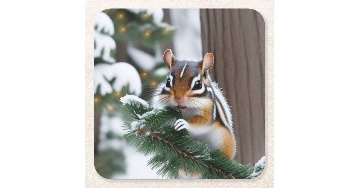 Christmas Chipmunk Paper Coasters | Zazzle