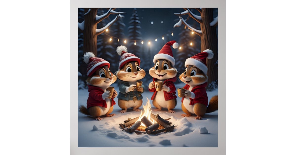 Christmas Chipmunks Poster | Zazzle