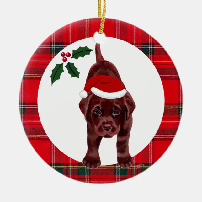 Christmas Chocolate Lab Puppy Ceramic Ornament | Zazzle