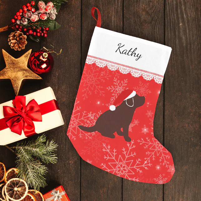 Christmas Chocolate Labrador Puppy Stocking | Zazzle