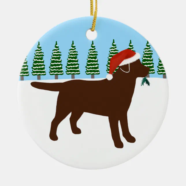 Christmas Chocolate Labrador Santa Hat Ceramic Ornament | Zazzle